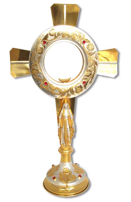 Eucharistical monstrance with catholic cross and Virgin Mary ...